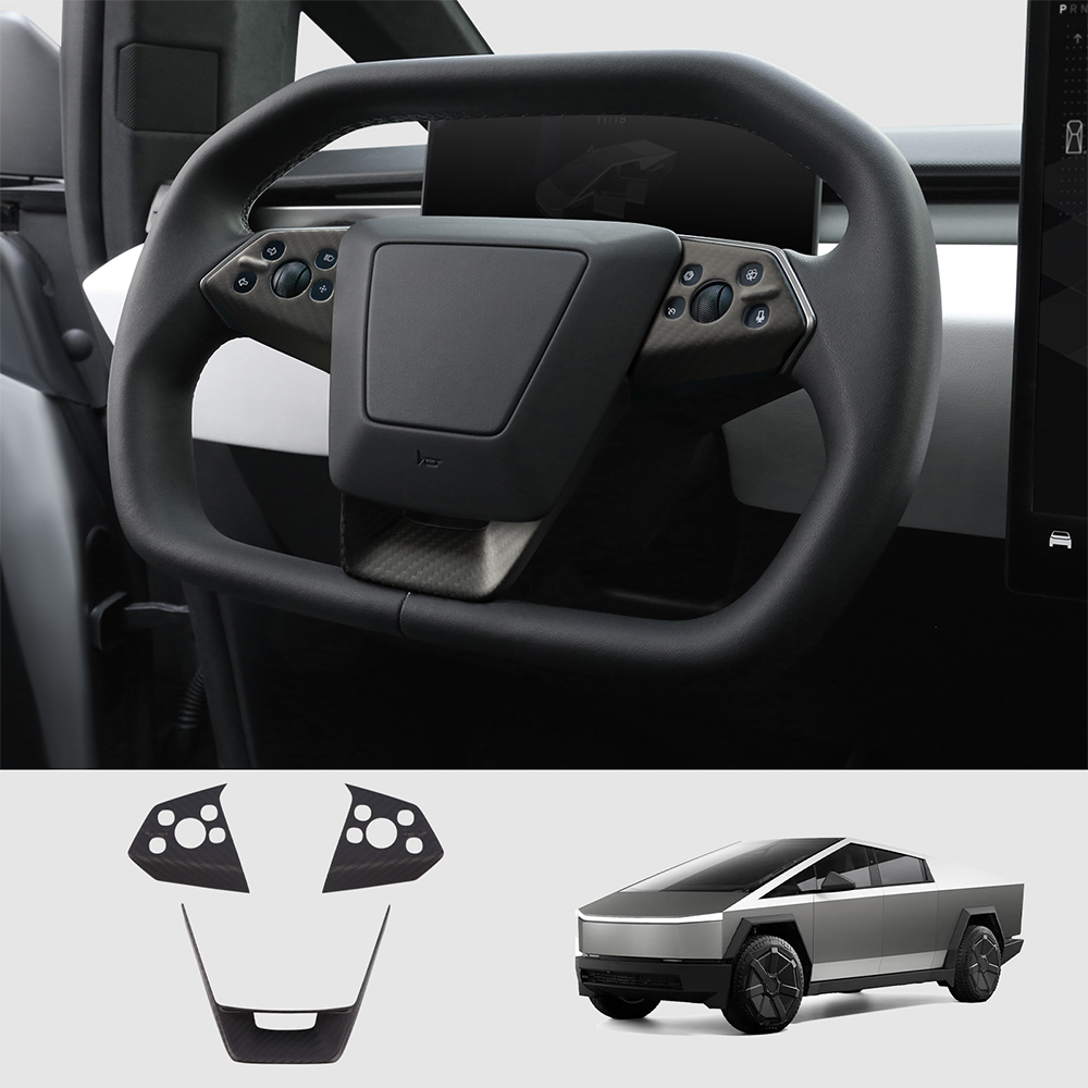 [Real Carbon Fiber] Steering Wheel Panel Covers for Tesla Cybertruck ...