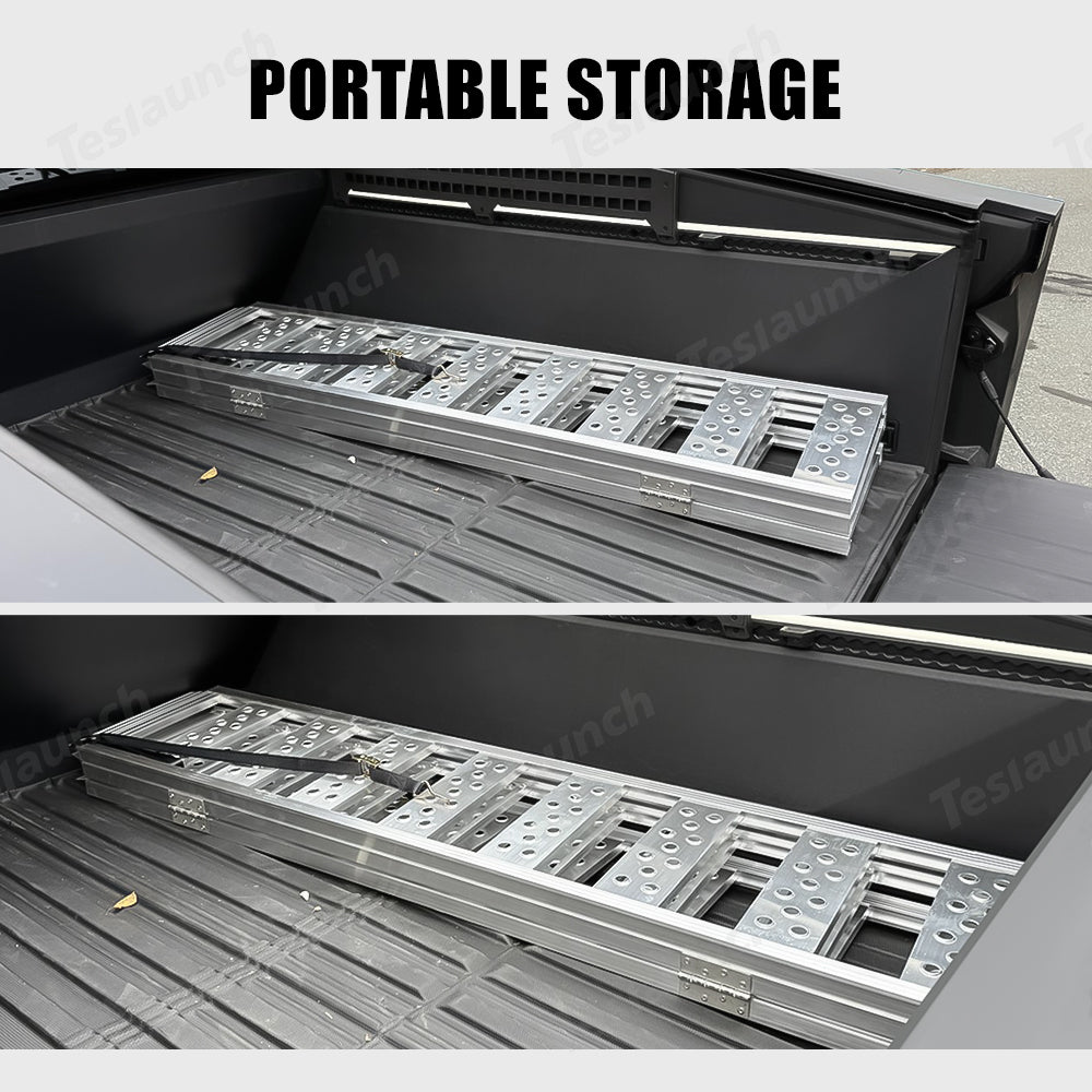 Full-Width Aluminum Tri-Fold Ramps with Load Straps for Cybertruck ...