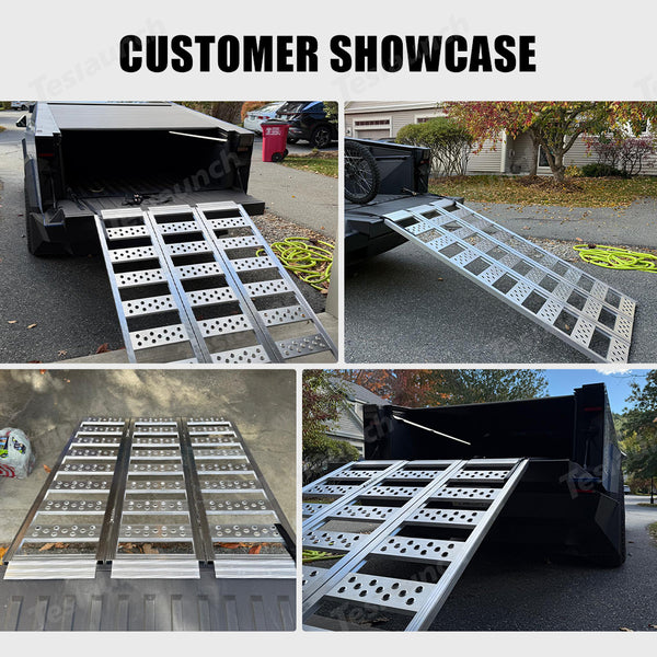 Full-Width Aluminum Tri-Fold Ramps with Load Straps for Cybertruck ...